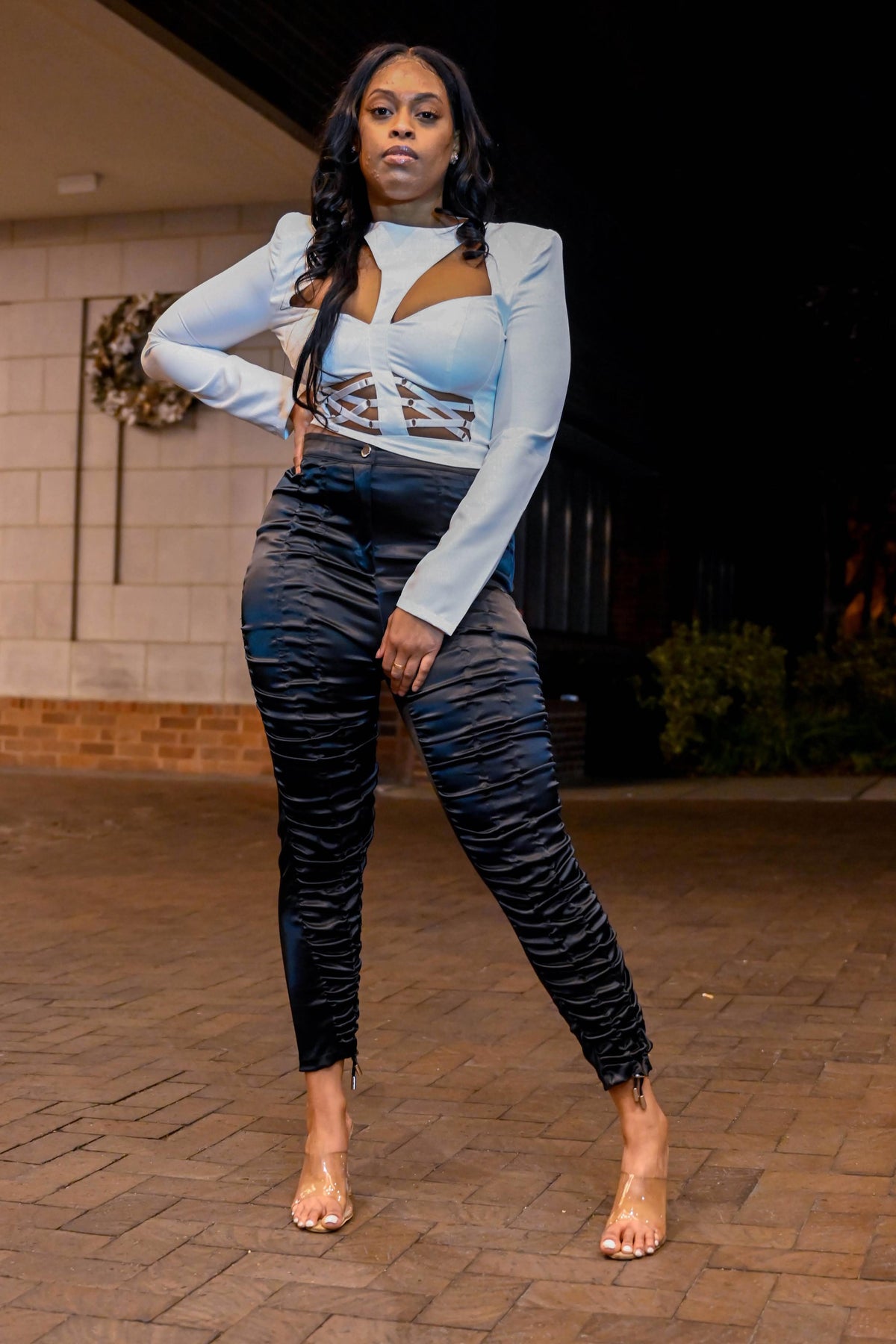 Mulan Rouge Satin Ruche Pants | Capsule by Tonji